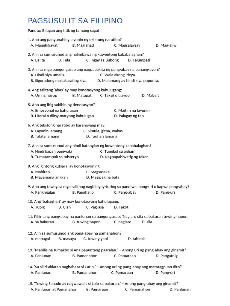 Summative Test Filipino | PDF