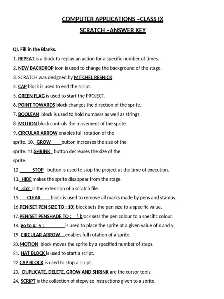 ANSWERKEY Scratch 22 02 2019 | PDF | Scratch (Programming Language ...