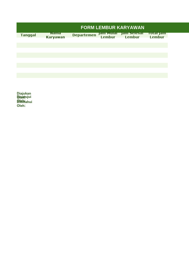 Formulir Lembur Karyawan Sederhana | PDF
