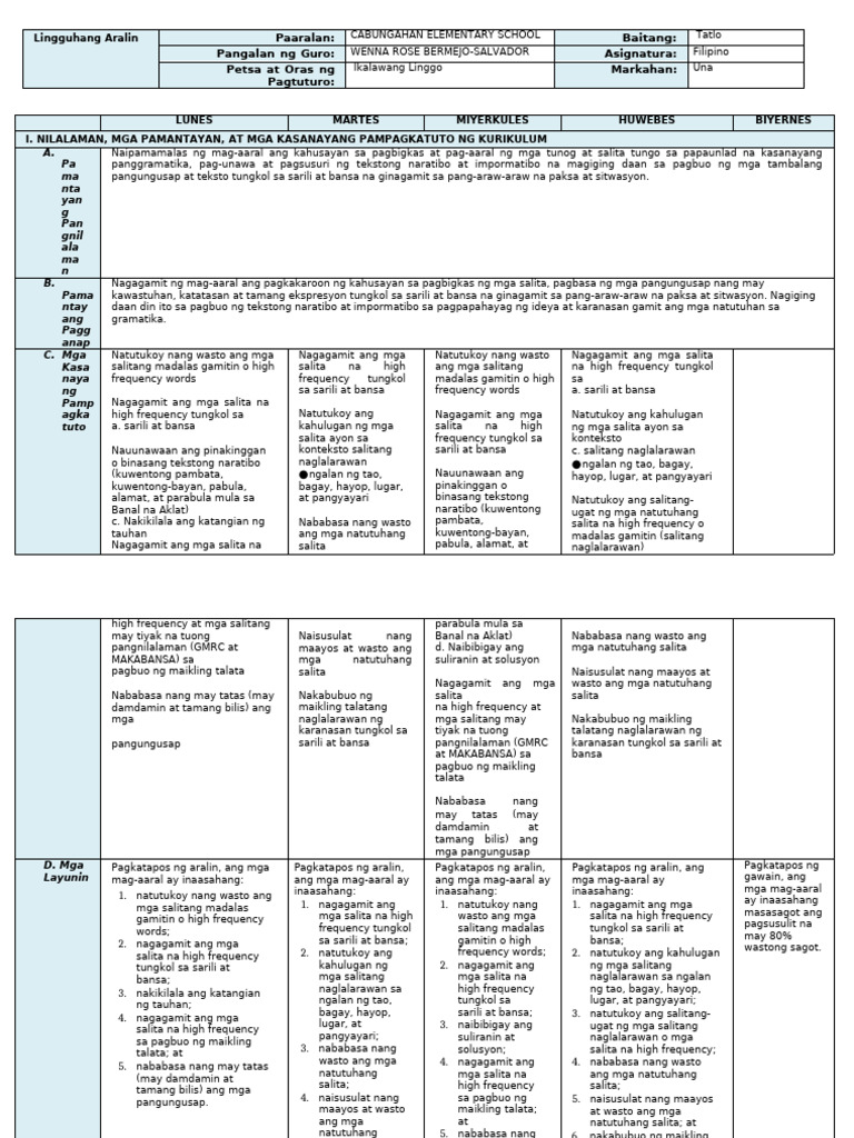 DLL Filipino3 Q1 Week2 | PDF