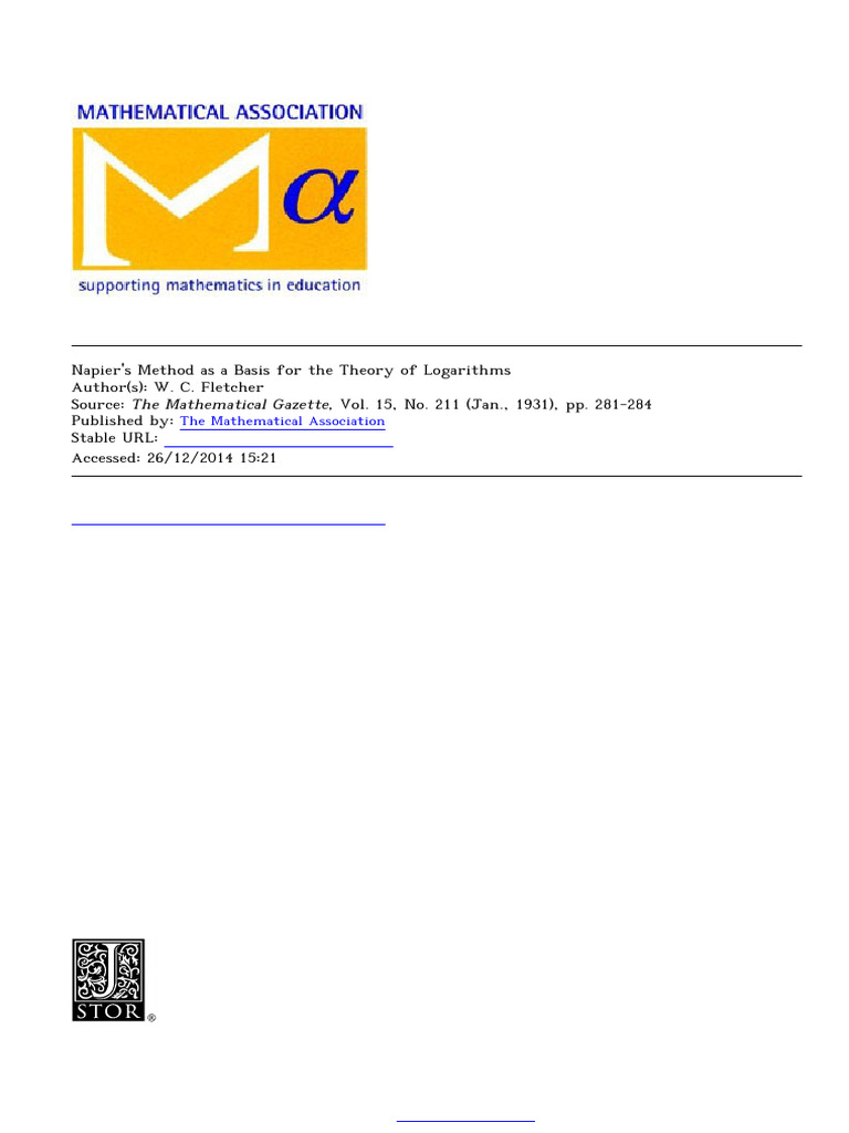 Napiers Method As A Basis For The Theory of Logarithms | PDF ...