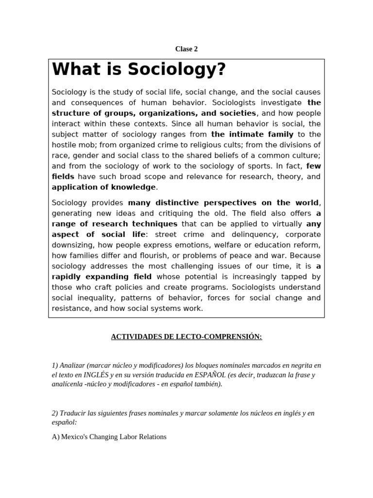 What Is Sociology - Actividad Clase 2A | PDF