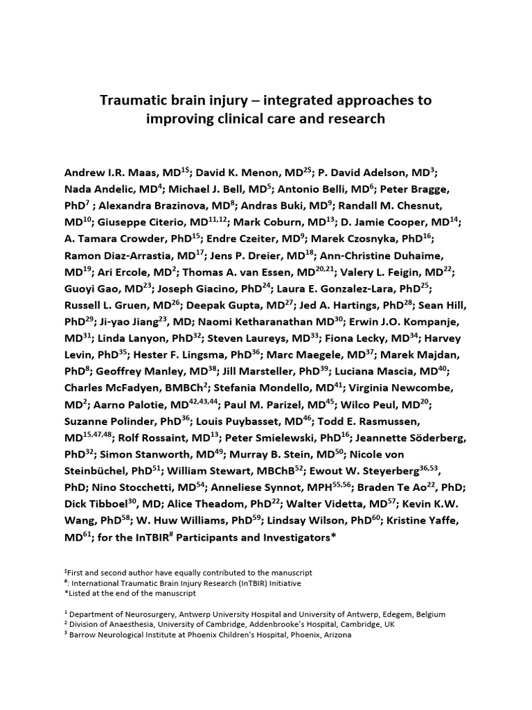 Traumatic Brain Injury - Integrated Approaches To Improving Clinical ...