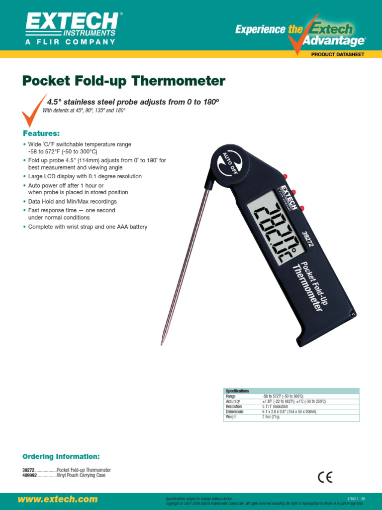 Extech Pocket Fold-up Thermometer Specs | PDF