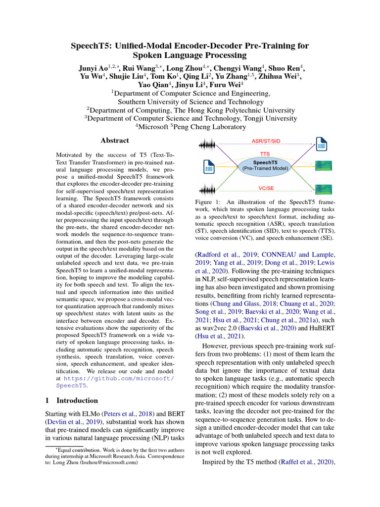 SpeechT5 Unified-Modal Encoder-Decoder Pre-Training For | PDF | Applied ...