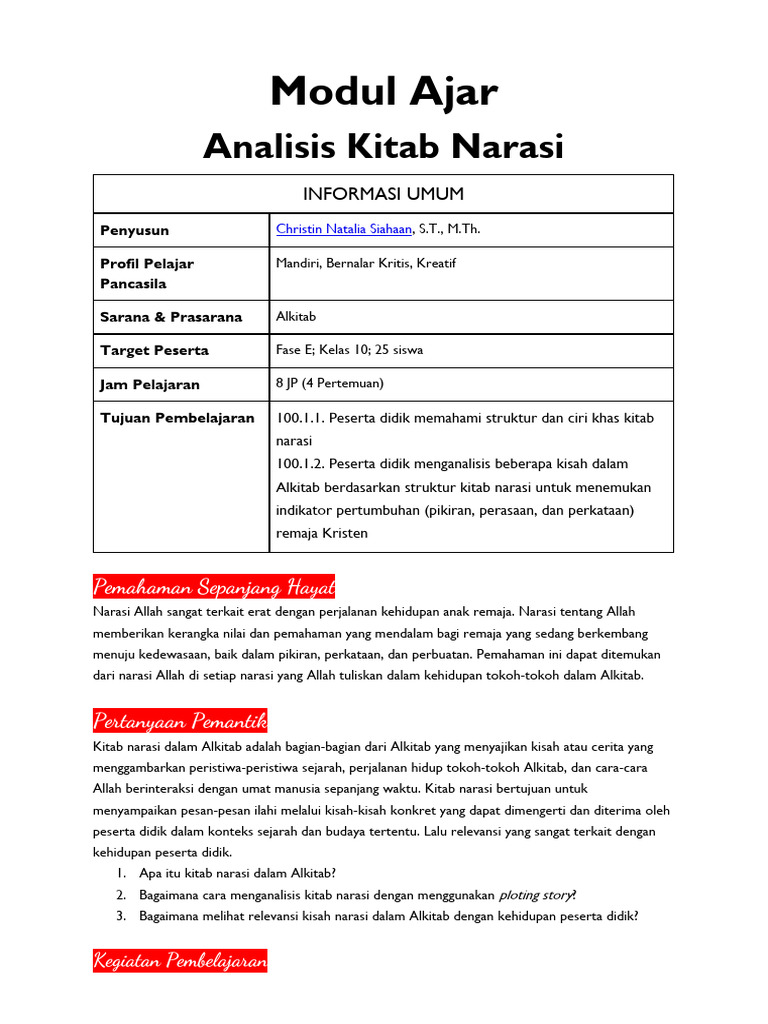 Modul Analisis Kitab Narasi - Kelas X | PDF