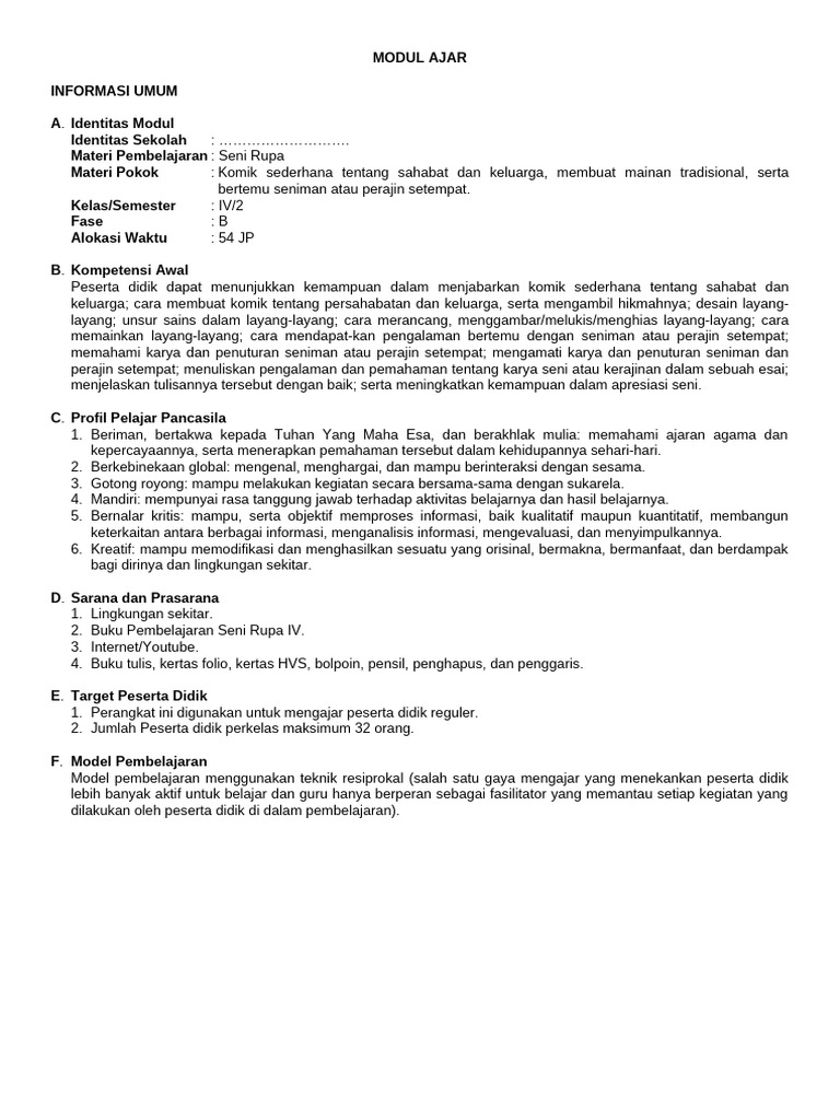 Modul Ajar Seni Rupa IV 2425 | PDF