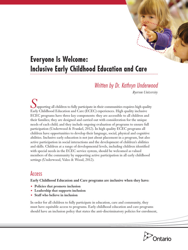 Everyone Is Welcome Inclusive Early Childhood Education | PDF | Early Childhood Education ...