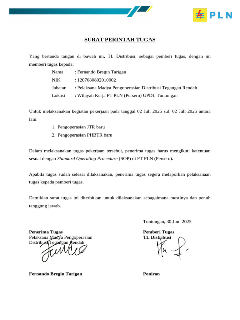 Surat Perintah Tugas | PDF
