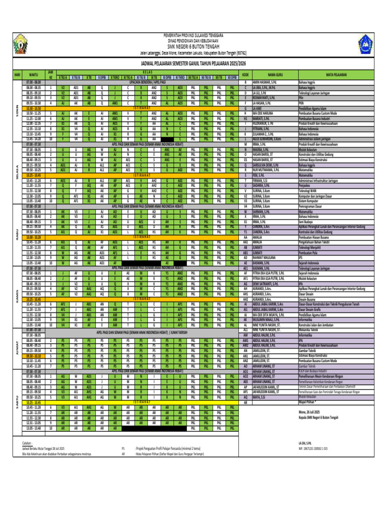 Fix - Jadwal Pelajaran Sms Ganjil 2025-2026 | PDF