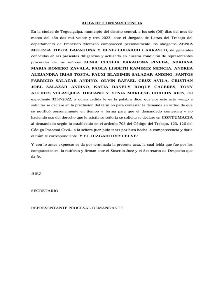 Solicitud de Contumacia Laboral | PDF | Demanda judicial | Conflicto ...