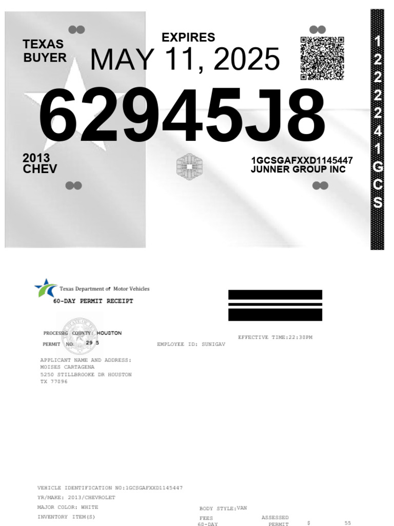 Junner Group Inc 60-Day Permit Receipt | PDF