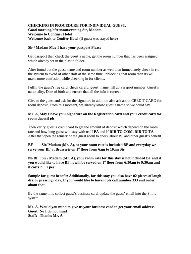 Guest Check-In Procedure Guide | PDF