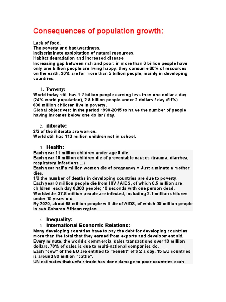 Consequences of Population Growth - Edit | PDF | Human Overpopulation ...