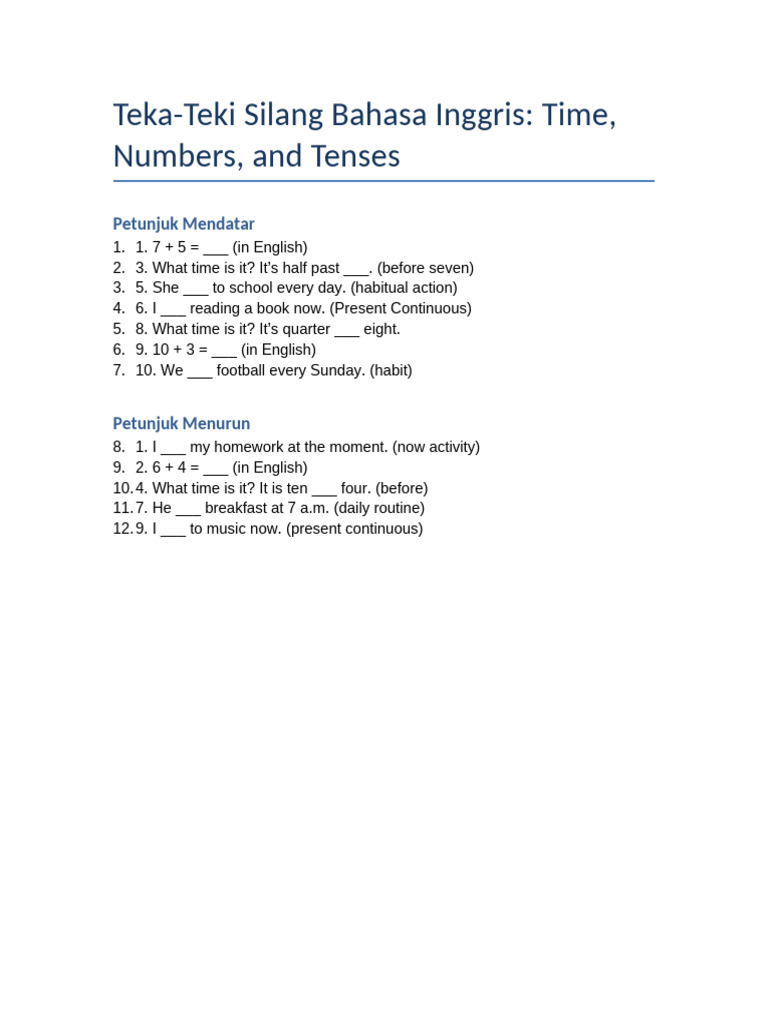 TTS Bahasa Inggris Kelas7 Time Numbers Tenses | PDF