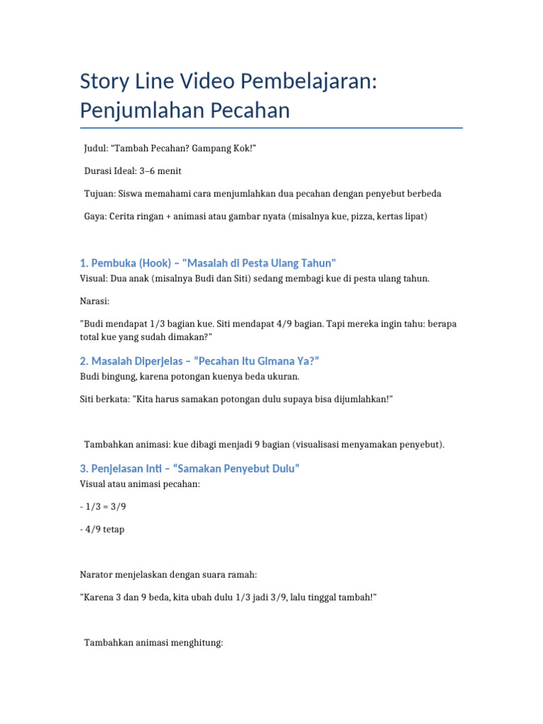 Storyline Video Pecahan | PDF