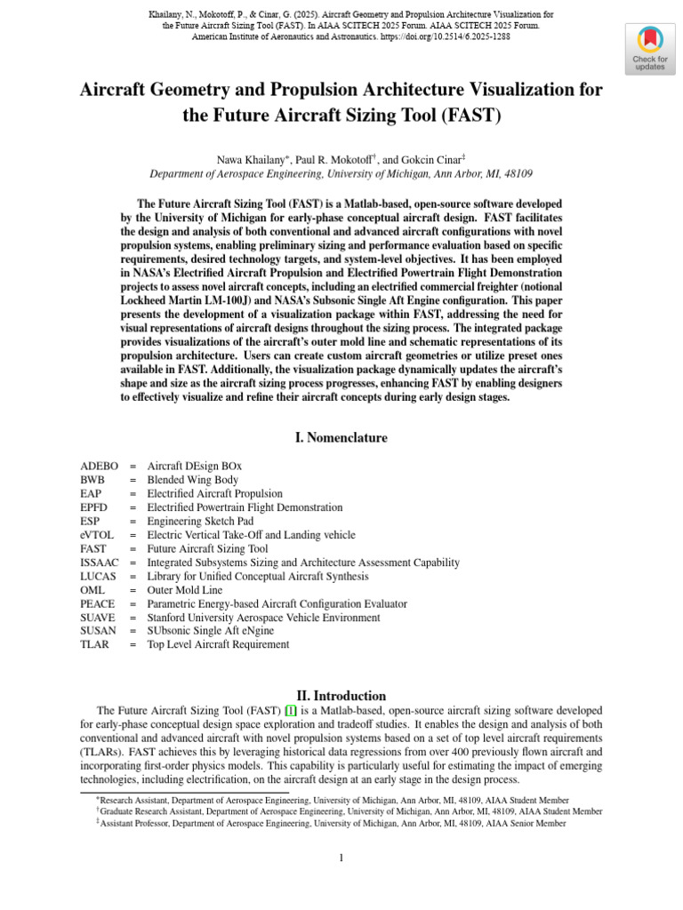Aircraft Geometry and Propulsion Architecture Visualization For The Future Aircraft Sizing Tool ...