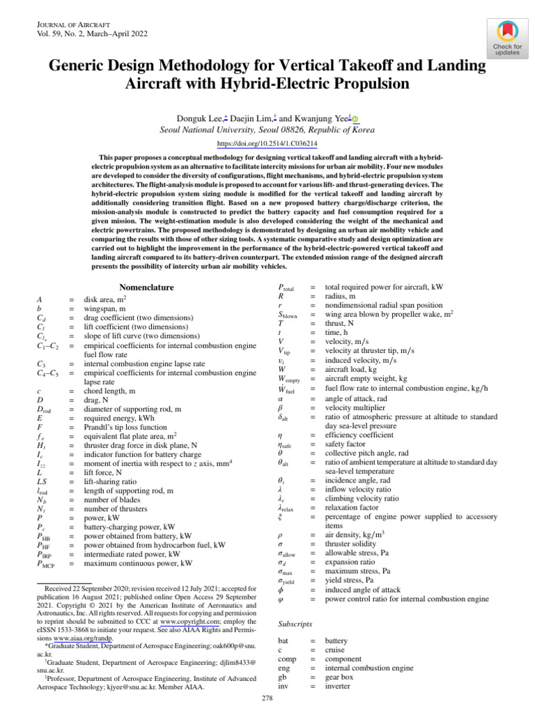 Hybrid-Electric VTOL Aircraft Design Methodology | PDF | Aircraft ...