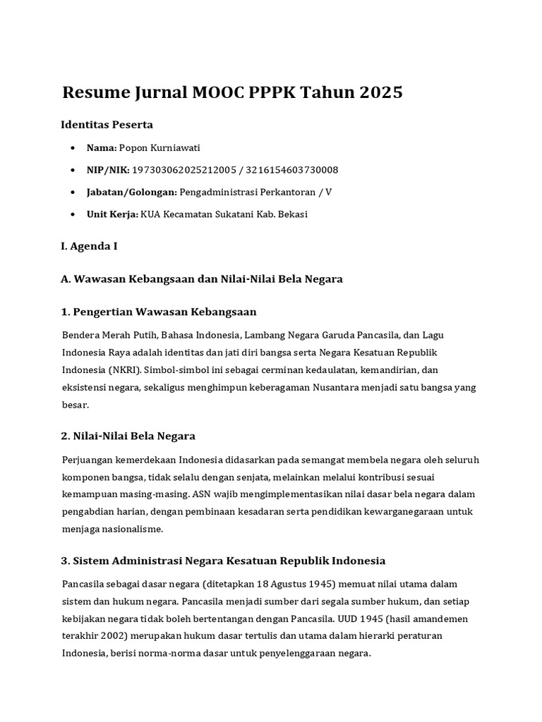 Resume Jurnal MOOC PPPK 2025 | PDF