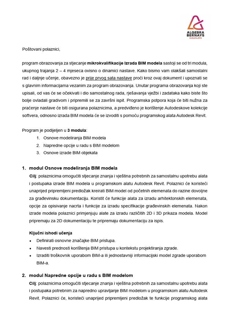 Priprema Za Program Obrazovanja - Izrada BIM Modela | PDF