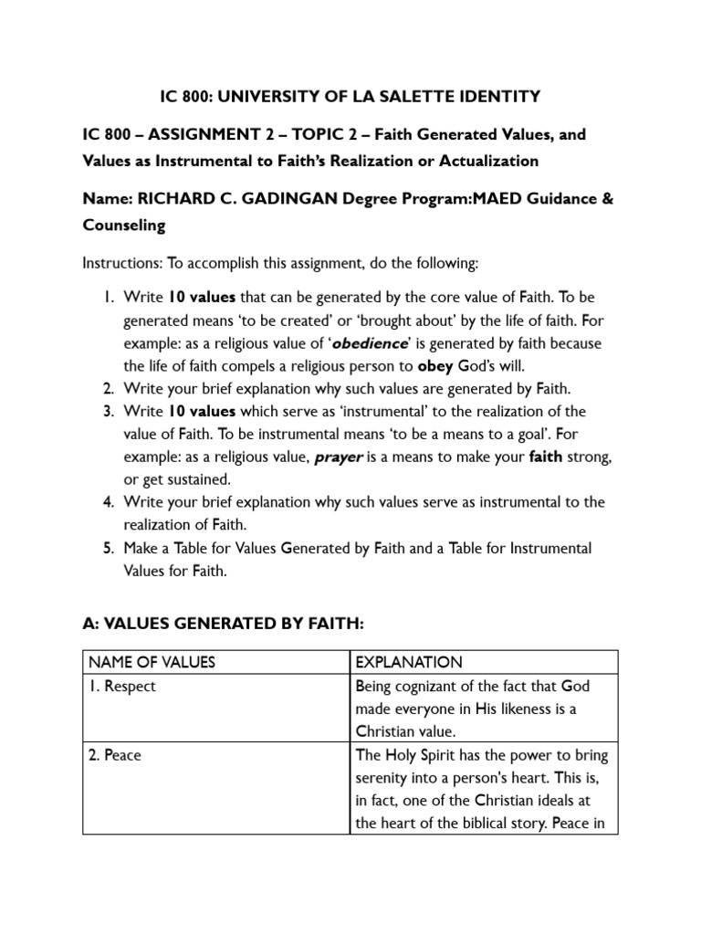 Faith-Generated Values and Their Role | PDF | Faith | Confession (Religion)