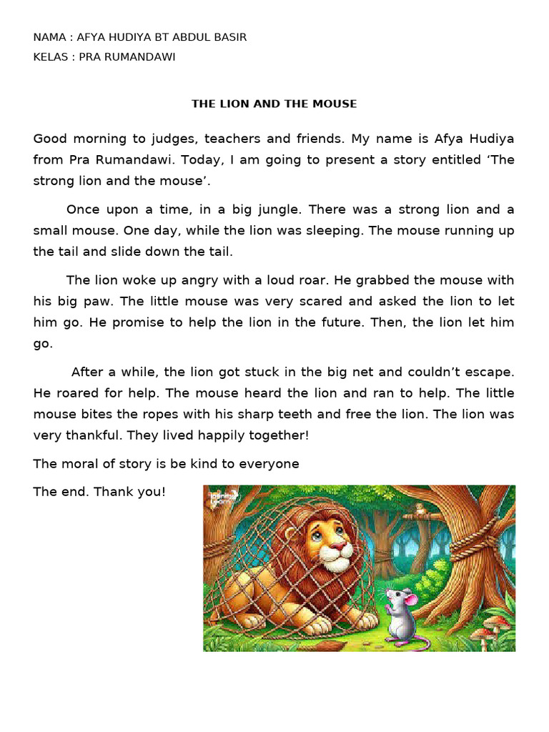 Lion and Mouse: A Kindness Tale | PDF