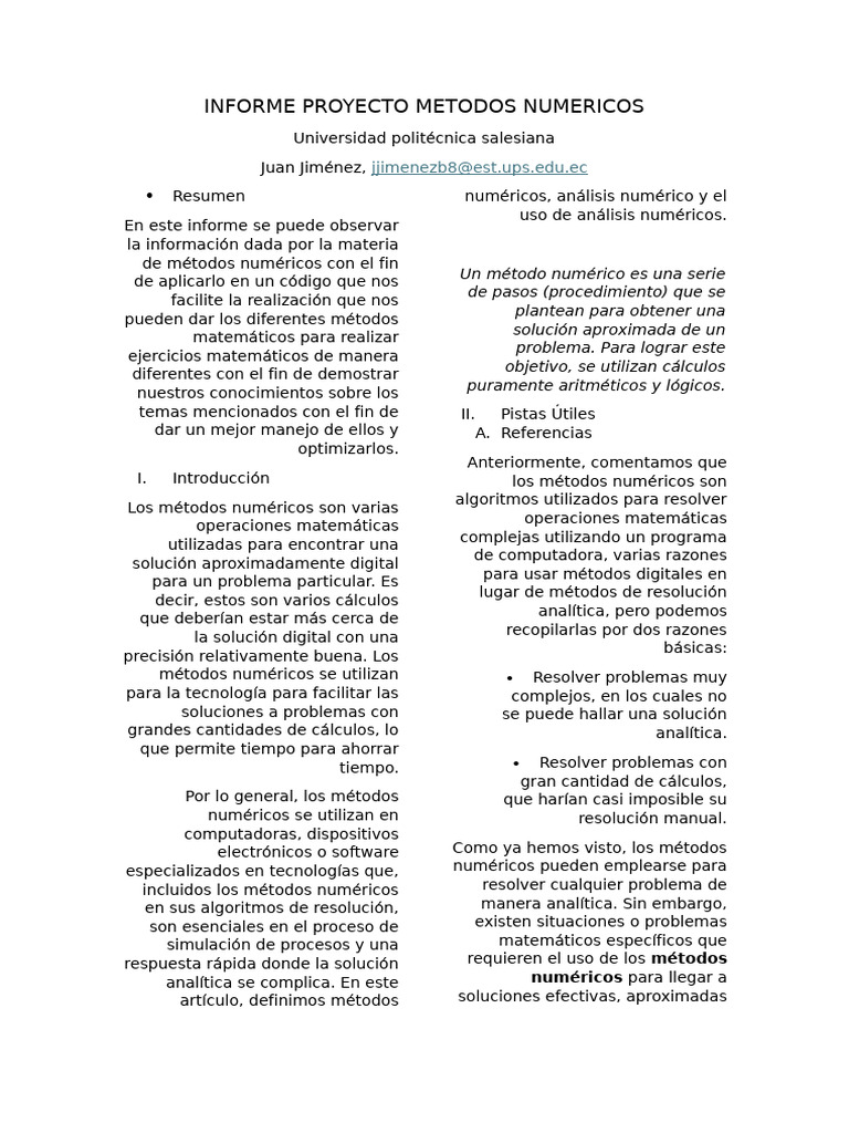 Informe Proyecto Metodos Numericos | PDF | Análisis numérico | Ecuaciones