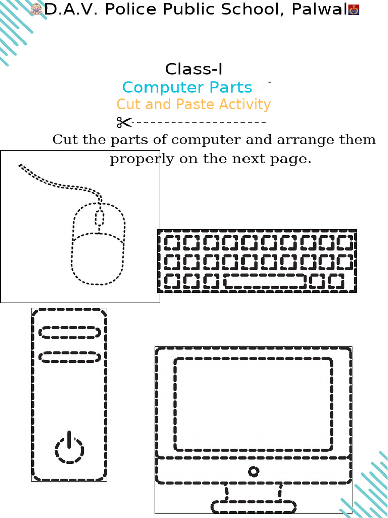 Computer Parts Cut and Paste Activity Computer Worksheet For Class 1 | PDF