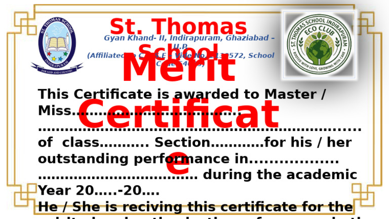 Merit Certificate for Academic Excellence | PDF