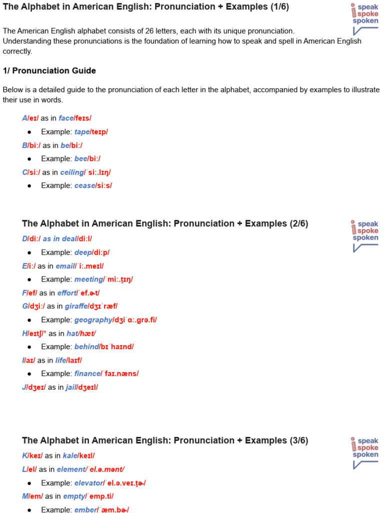 The Alphabet in American English Pronunciation and Examples | PDF ...