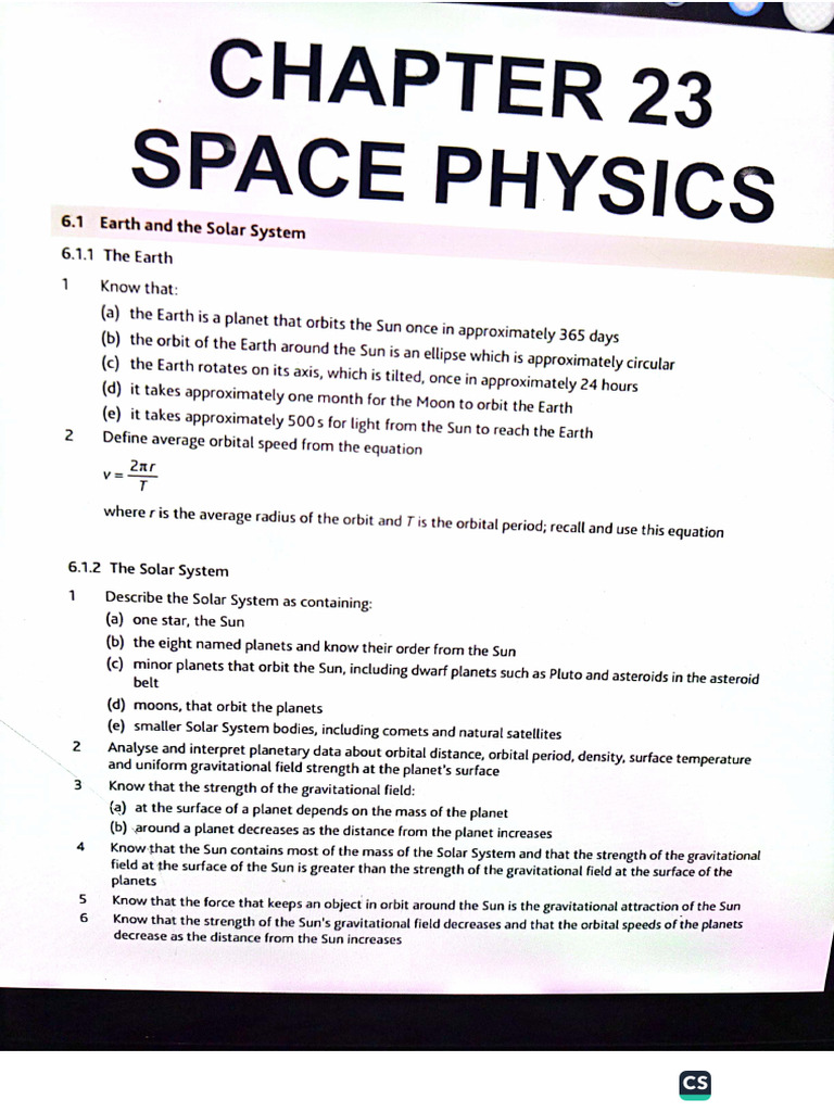 O Physics. Space Phy. Class Notes | PDF