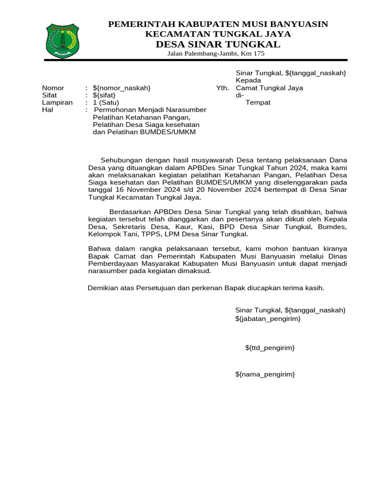 Permohonan Narsum Pelatihan | PDF