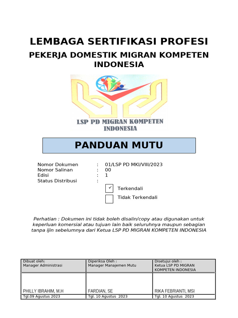 Panduan Mutu LSP - PD Mki | PDF