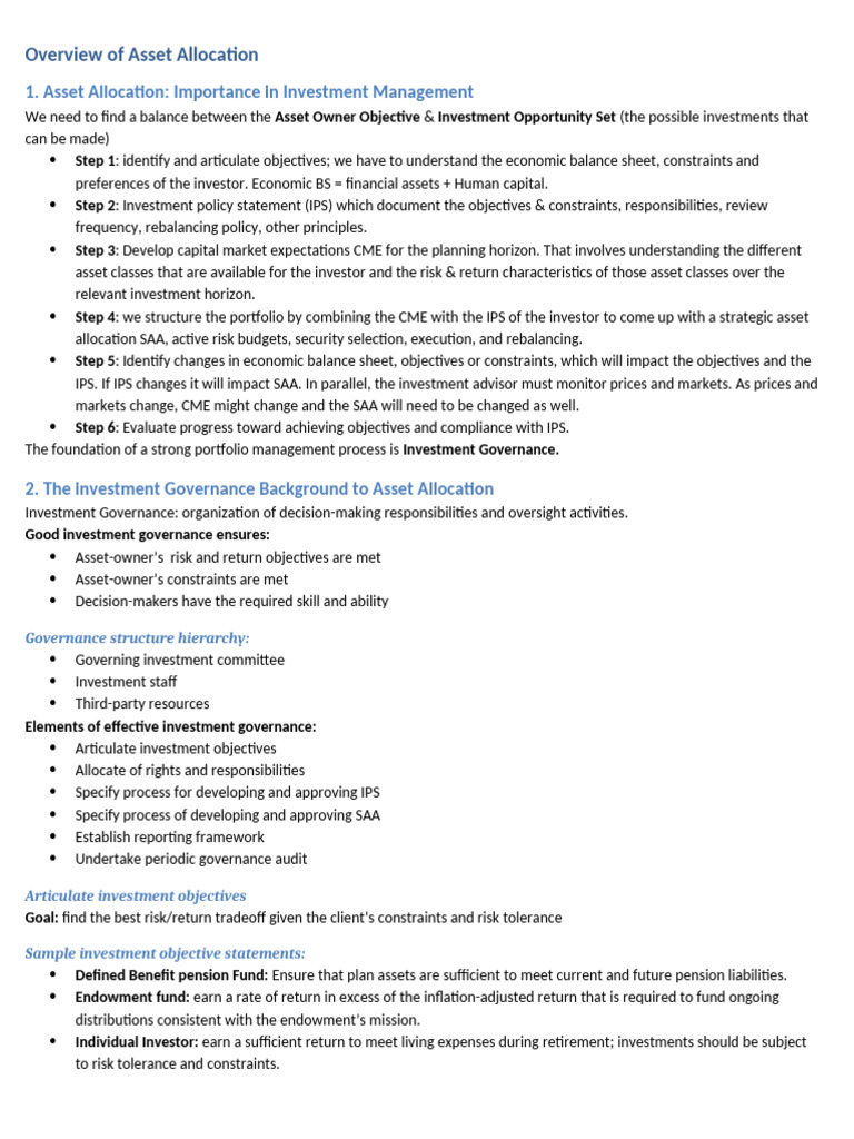 LM03 Overview of Asset Allocation | PDF | Financial Risk | Asset Allocation