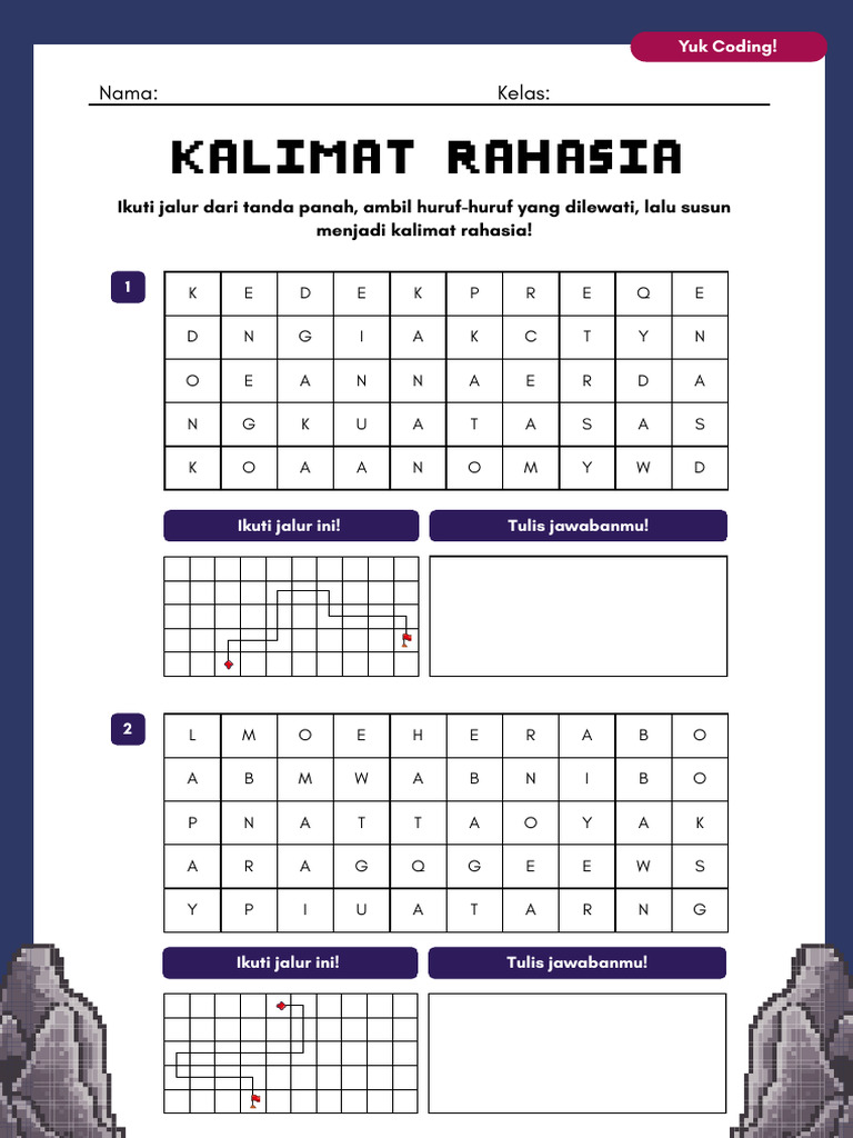 Kalimat Rahasia Yuk Coding Lembar Kerja Siswa Biru Dan Putih Sederhana | PDF