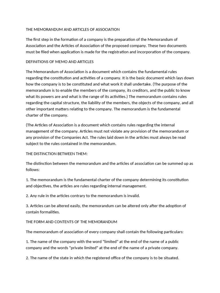 Understanding Memorandum & Articles | PDF | Articles Of Association ...