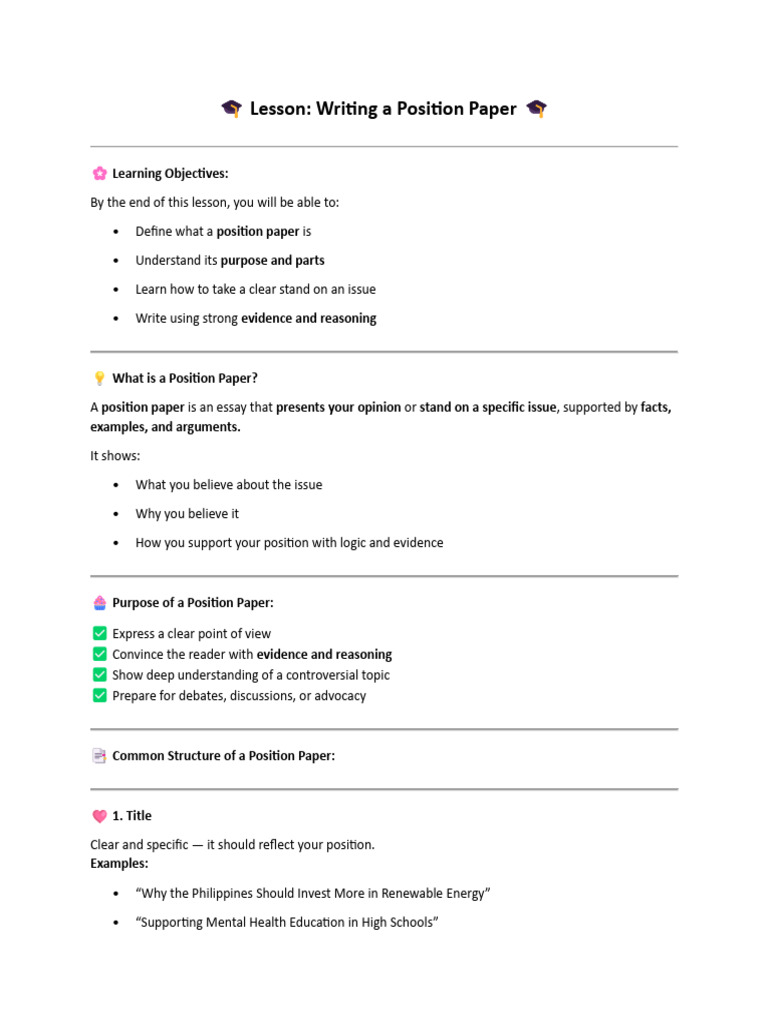 Writing A Position Paper | PDF | Adolescence | Reason
