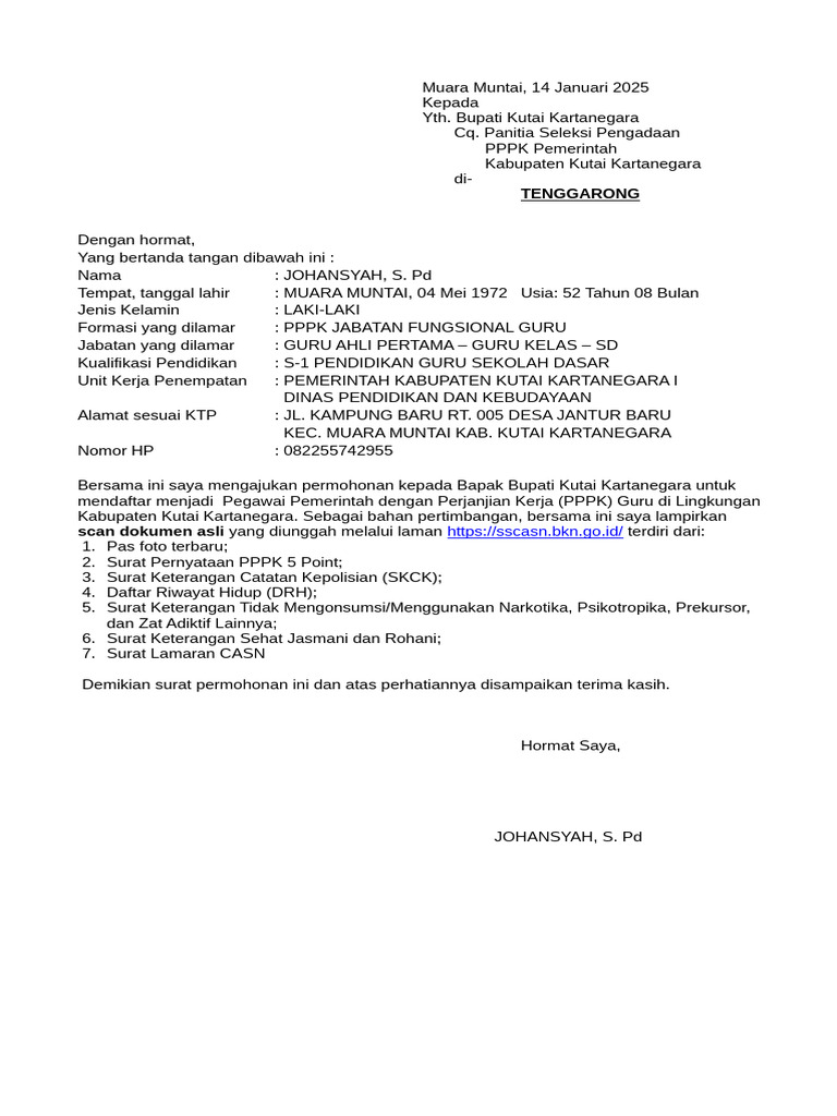 Surat Lamaran Johan Acc | PDF