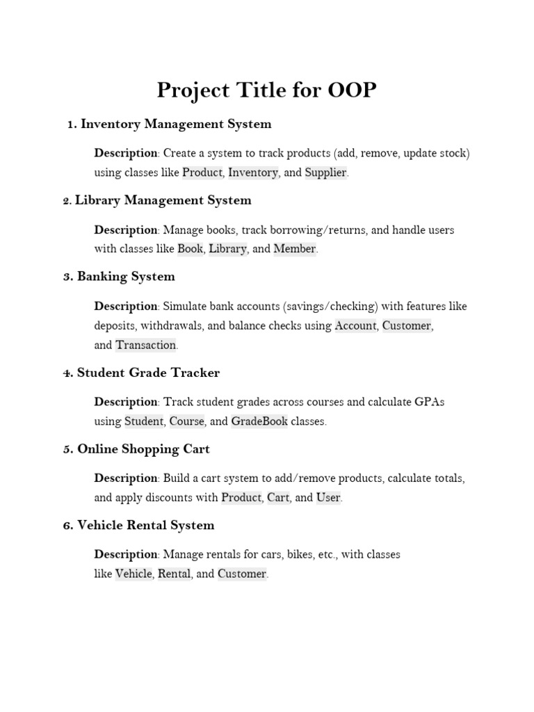 Entry Level OOP Project Title | PDF