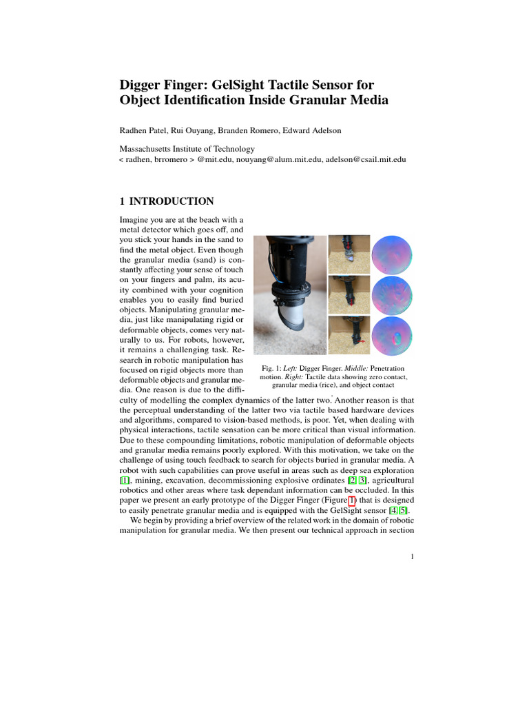 Digger Finger GelSight Tactile Sensor For Object Identification Inside ...