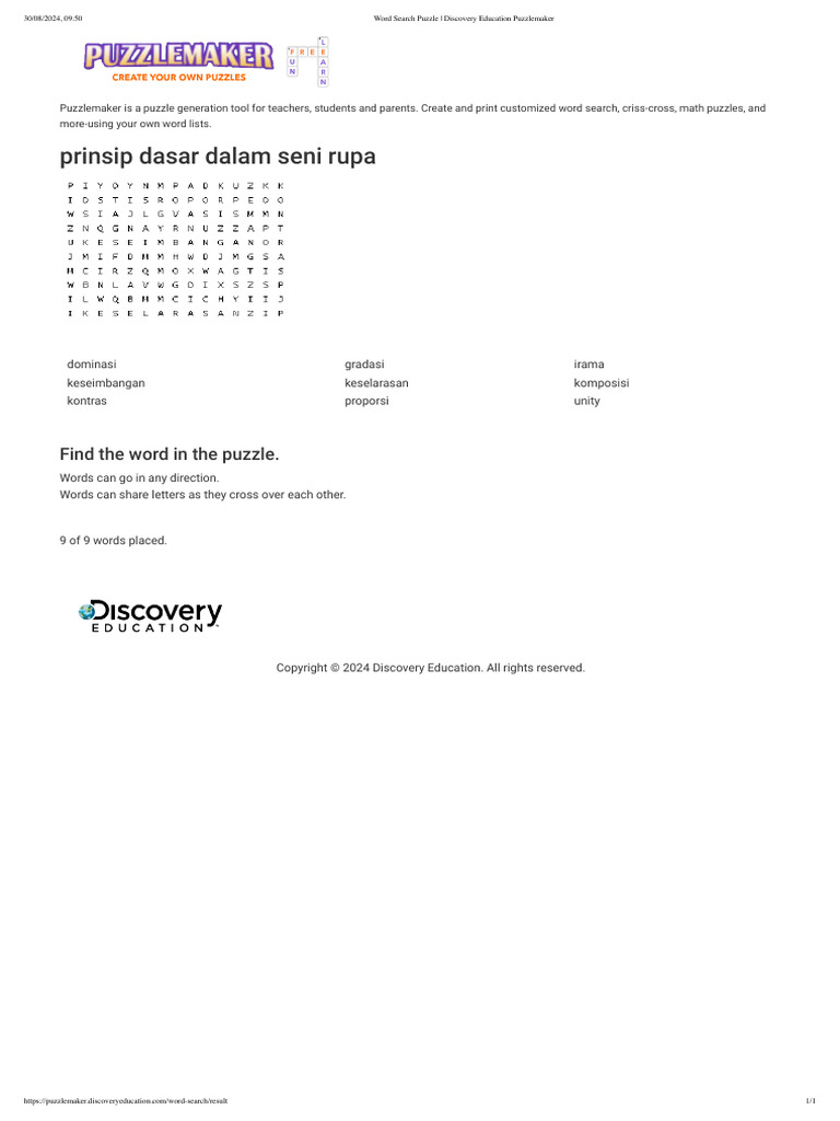 Word Search Puzzle - Discovery Education Puzzlemaker | PDF