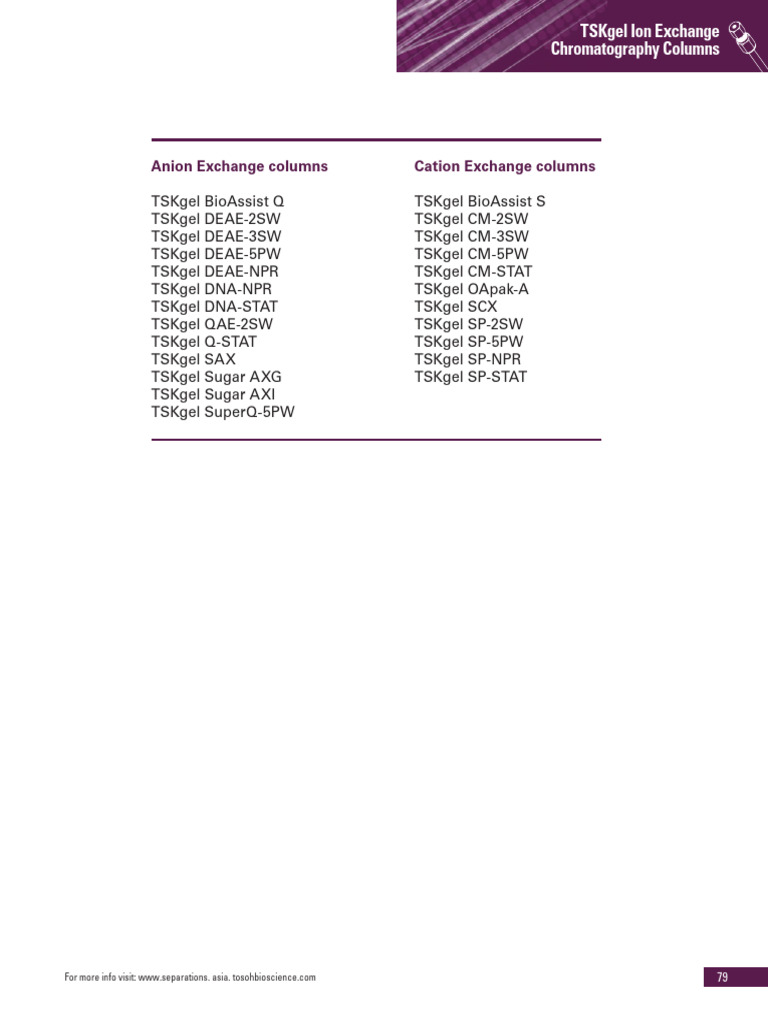 TSKgel IEX Column Catalog | PDF | Chromatography | Chemistry