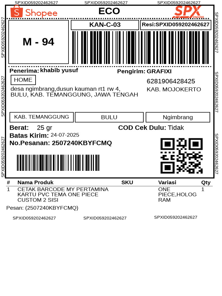 KAN-C-03: Penerima: Grafixi Khabib Yusuf Pengirim | PDF