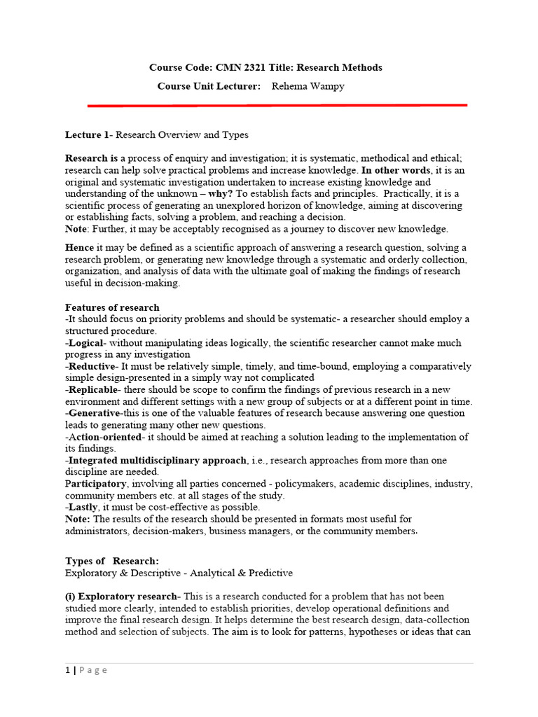 Research Methods - Course Outline & Lectures-C | PDF | Methodology ...