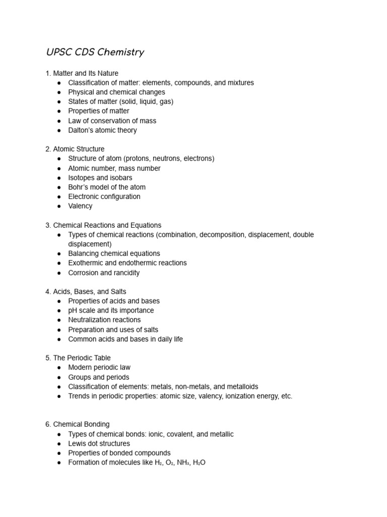 Key Science Topics for UPSC CDS | PDF | Chemistry | Chemical Compounds