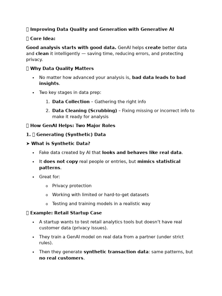 Improving Data Quality and Generation With GenAI | PDF | Data ...