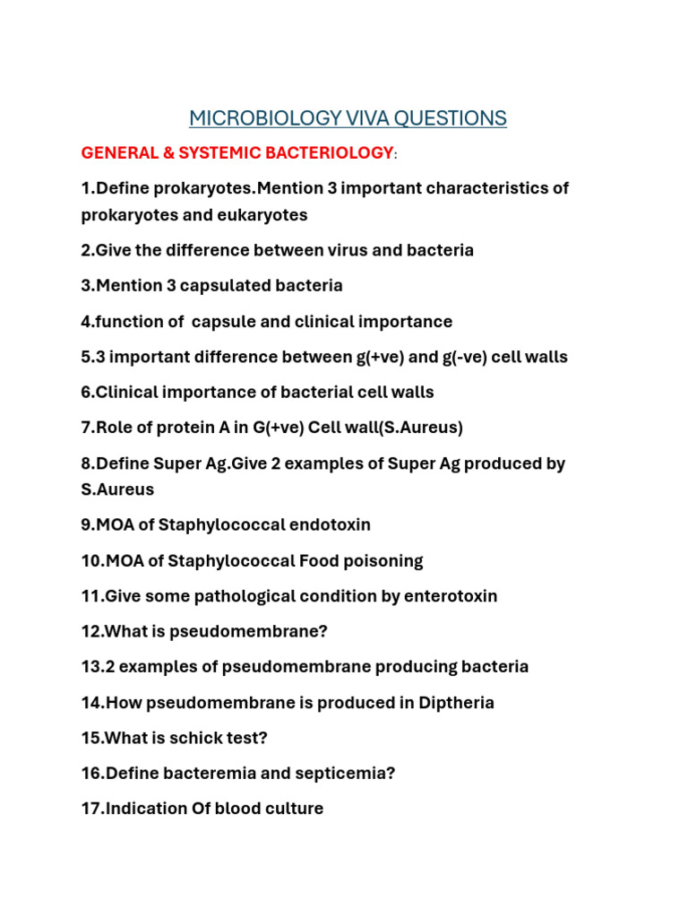 Microbiology Viva Questions Guide | PDF | Immune System | Bacteria