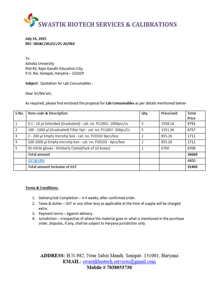 Quotation for Lab Consumables | PDF | Public Finance | Taxes