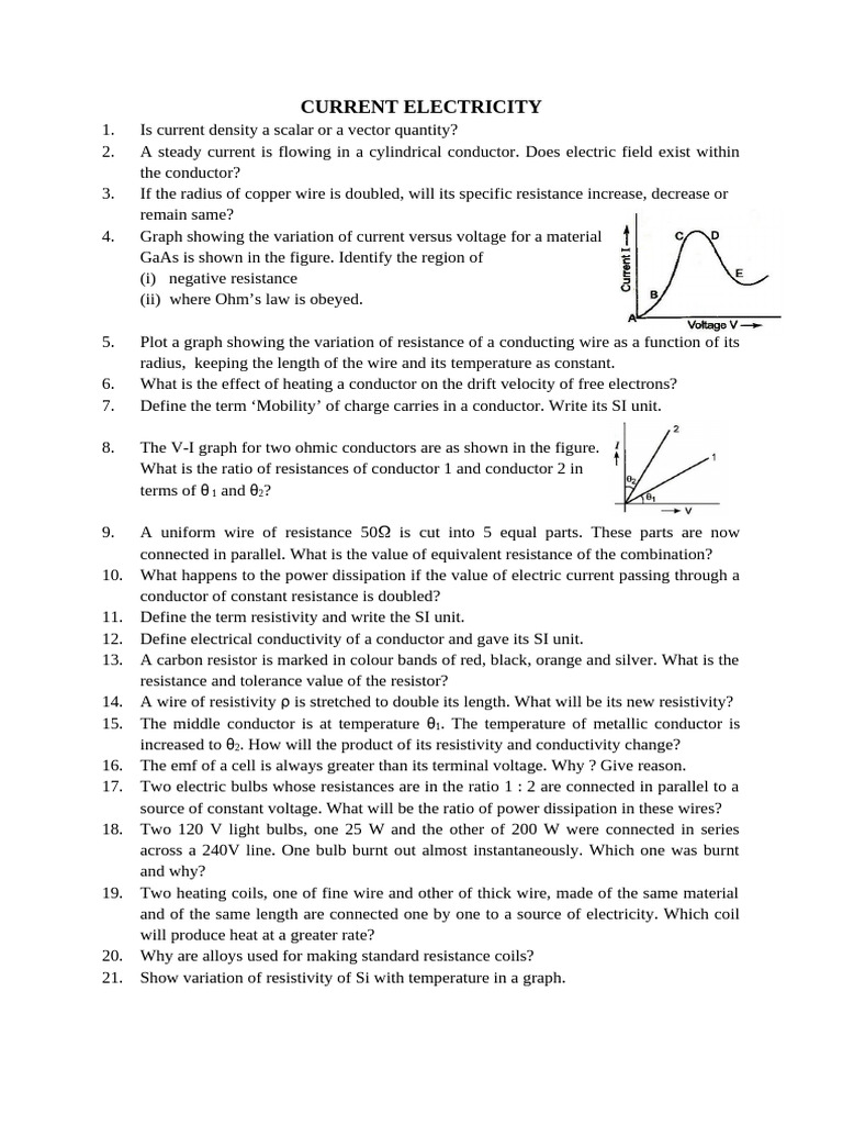 CURRENT ELECTRICITY Assignment | PDF | Electrical Resistivity And Conductivity | Voltage