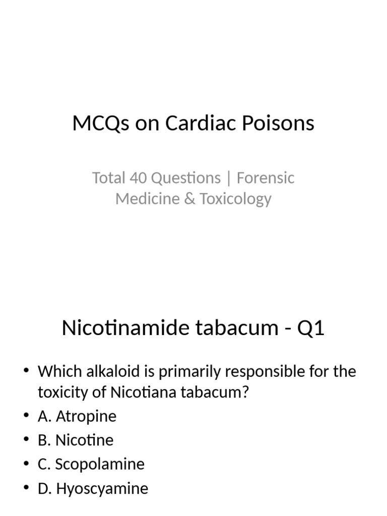 Forensic MCQs on Cardiac Poisons | PDF